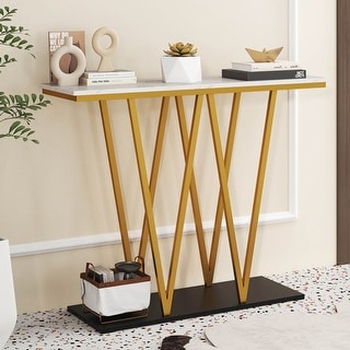 Costway 40” Gold Entryway Table with Faux Marble Table & Metal Frame ...