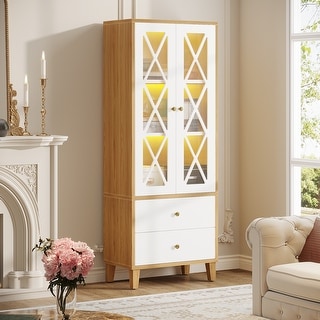 63" Tall Bookcase with Doors, Freestanding Large Bookshelf with LED ...