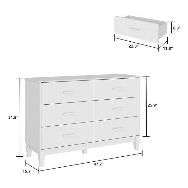 Timechee 6 Drawer 47.2''W Double Dresser Solid Wood Legs Lacquer Chest ...