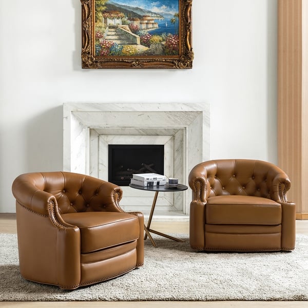 Felipe Traditional Genuine Leather 360° Swivel Chair with Removable ...