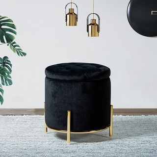 Bertran Modern Multifunctional Tufted Storage Velvet Ottoman with Gold ...
