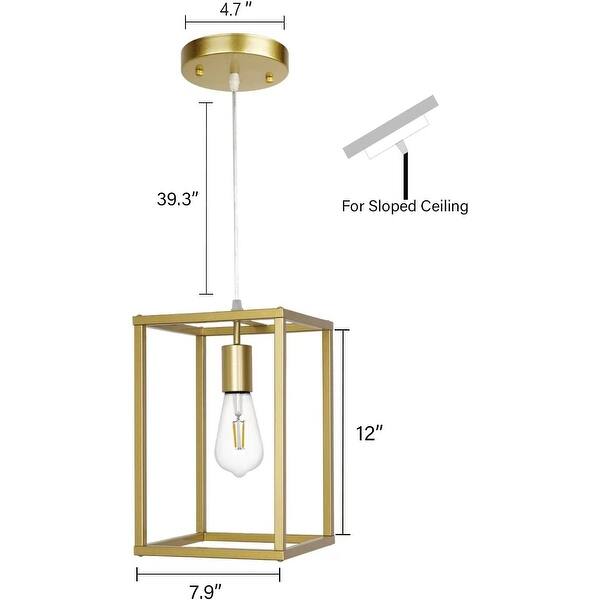 Modern gold pendant lamp industrial square hanging light retro cage ...