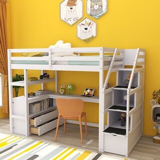 Twin-Size Loft Bed With Study Desk And Storage Drawers And Shelves ...