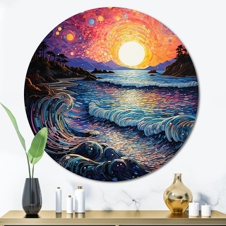 Designart "Colorful Beach Landscape II" Nautical & Beach Metal Circle ...