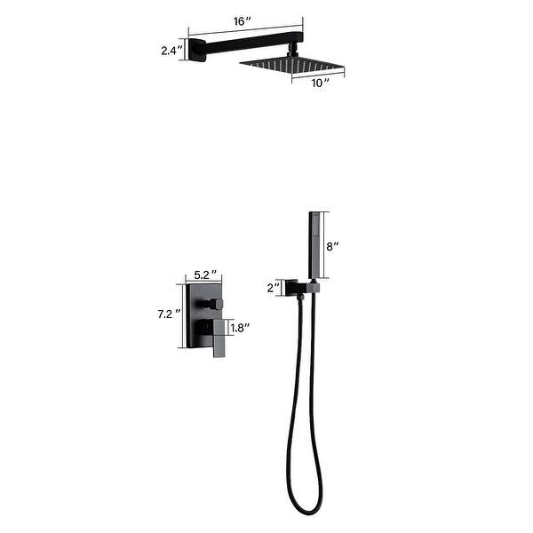 Square Matte Black Bathroom Shower System with Shower Head and Handheld ...