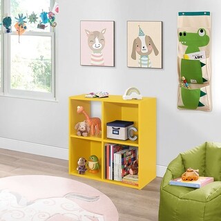 4-Cube Children's Bookcase, Kids Toy Storage Shelf Organizer, Yellow ...