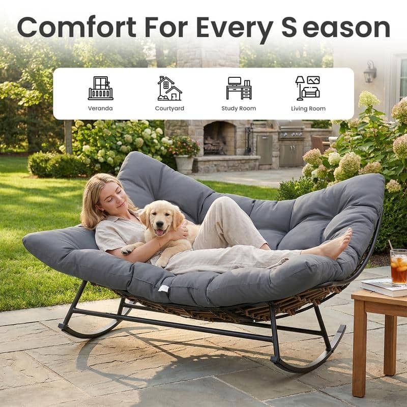 COSIEST 45"/58" Wicker Rattan Rocking Chair, Outdoor Patio Rocker with ...