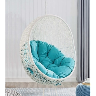 Balmoral Outdoor White Rattan with Turquoise Cushioned Hanging Swing ...