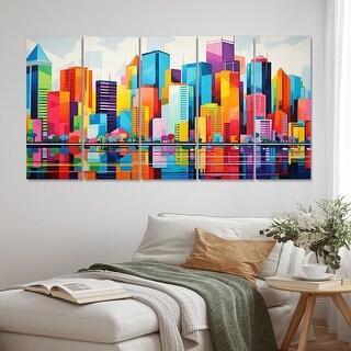 Designart "Pop Art Miami Cityscape II" Cityscapes Multipanel Canvas ...