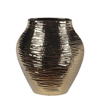 Large Ribbed Gold Decorative Ceramic Vase - Bed Bath & Beyond - 31273012