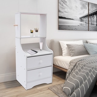 Bedside Table with 2 Storage Drawers Tall Bed End Table For Bedroom ...