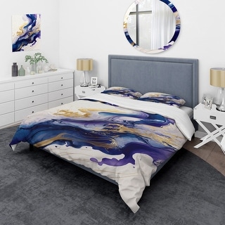 Designart "Blue And Gold Splash Paint IV" Blue Modern - Bedding Set ...