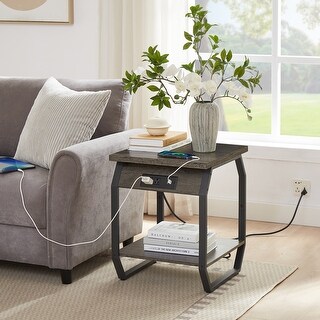 Side Table with Charging Station, Set of 2 End Tables with USB Ports ...