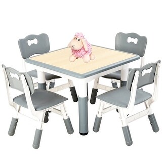 Kids Table and 4 Chairs Set, Height Adjustable Toddler Table and Chair ...