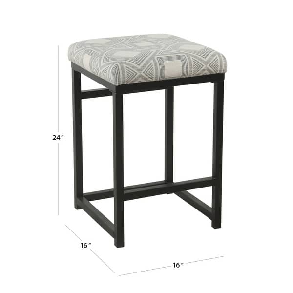 24” Counter Stool with Geometric Upholstered Seat and Black Metal Base ...
