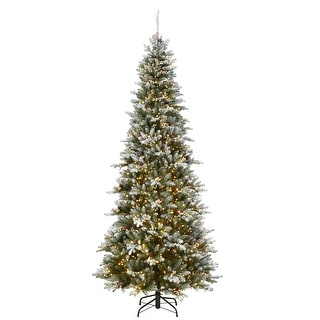 9 ft. Snowy Morgan Spruce Slim Tree with Dual Color® LED Cosmic Lights ...