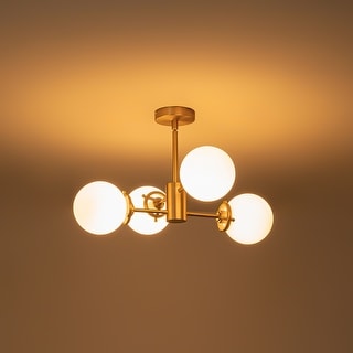 4-Light Sputnik Semi Flush Mount Ceiling Light Fixture with Milk Globe ...