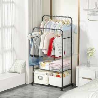 Mobile Clothes Stand on Wheels w/ Storage Shelves for Home Bedroom ...