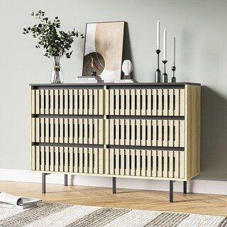 6-Drawer Double Dresser Storage Cabinet with Slatted Drawer Fronts ...
