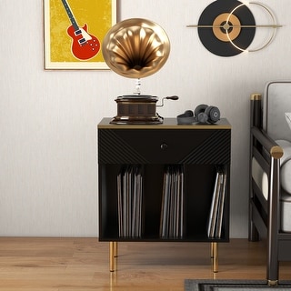 24 "W Record Player Table Holds,One Drawer Record Shelf for Albums ...