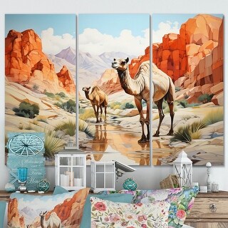 Designart "Camel Desert Wanderer Geometric" Animals Wall Decor Set ...