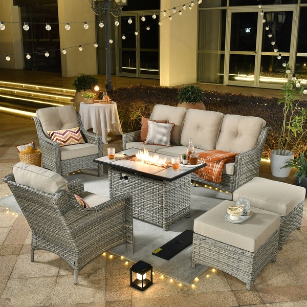 XIZZI 6 piece Rattan Wicker Outdoor Furniture Deep Seat Sofa Set with Fire Pit On Sale Bed Bath Beyond 40225880