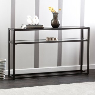 Furniture Baldrick Matte Finish Metal Console Table with Glass Shelf ...