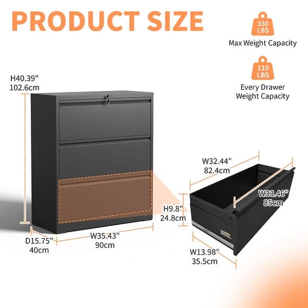 3-Drawer Locking Lateral File Cabinet‌ – Heavy-Gauge Steel Office ...