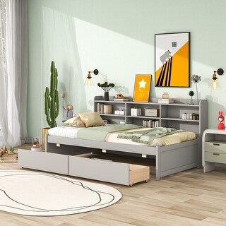 Bed with Side Bookcase, Drawers - Bed Bath & Beyond - 39580062