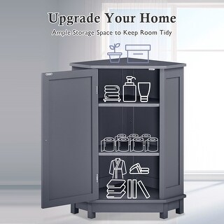 Grey Bathroom Triangle Corner Storage Cabinet with Adjustable Shelf, 3 ...