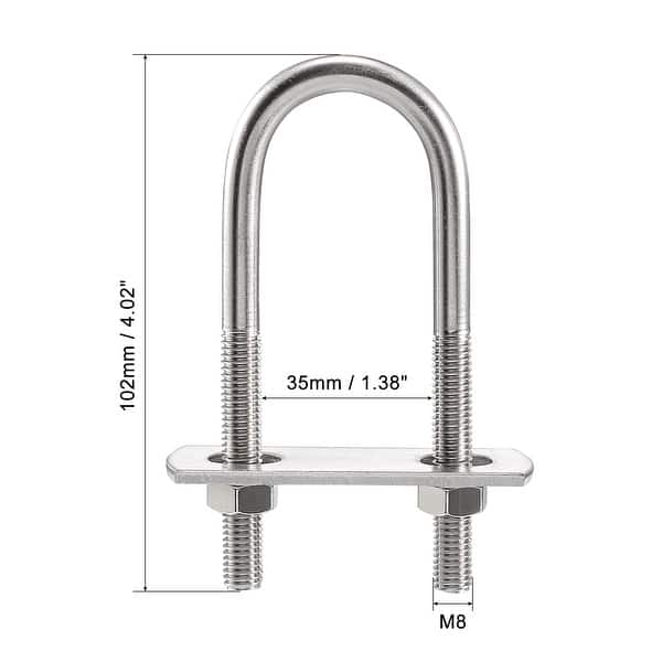 Round U-Bolt M8x35mmx102mm 304 Stainless Steel with Nut Plate Washer 2 ...