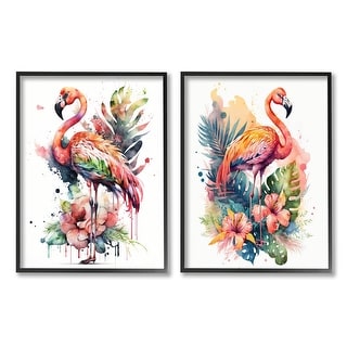 Stupell Modern Tropical Flamingos 2 Piece Framed Giclee Art Set Design ...