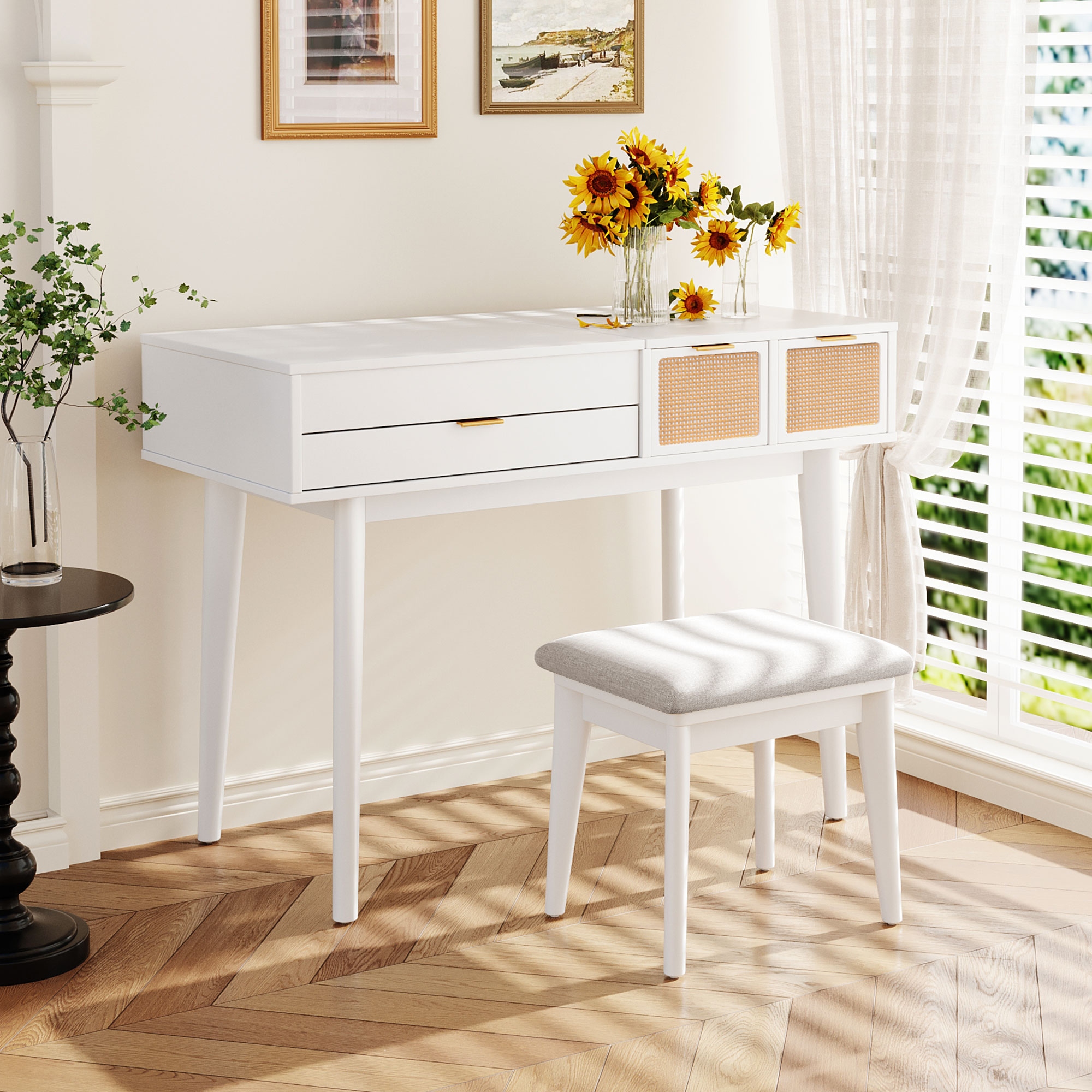 43.3 Classic 3 Drawers Makeup Vanity Set with Flip top Mirror and Stool Bed Bath Beyond 39089653
