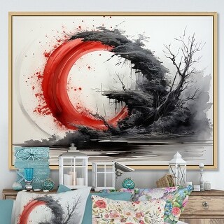 Designart "Red Black Buddhist Art Enso Enlightenment" Spiritual Framed ...