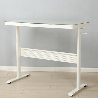 Tempered Glass Home Office Desk, Height Adjustable Glass Desk with ...