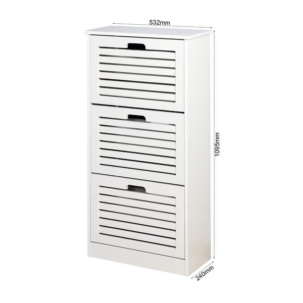 Global Pronex Wooden Shoe Cabinet for Entryway, White Shoe Storage Cabinet with 3 Flip Doors 20 ...