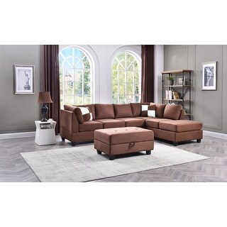Microfiber Blend Sectional Sofa with Pocket Coil Springs and Tufted ...