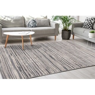 Allie Collection - Grey Distressed Striped Rug - Bed Bath & Beyond ...