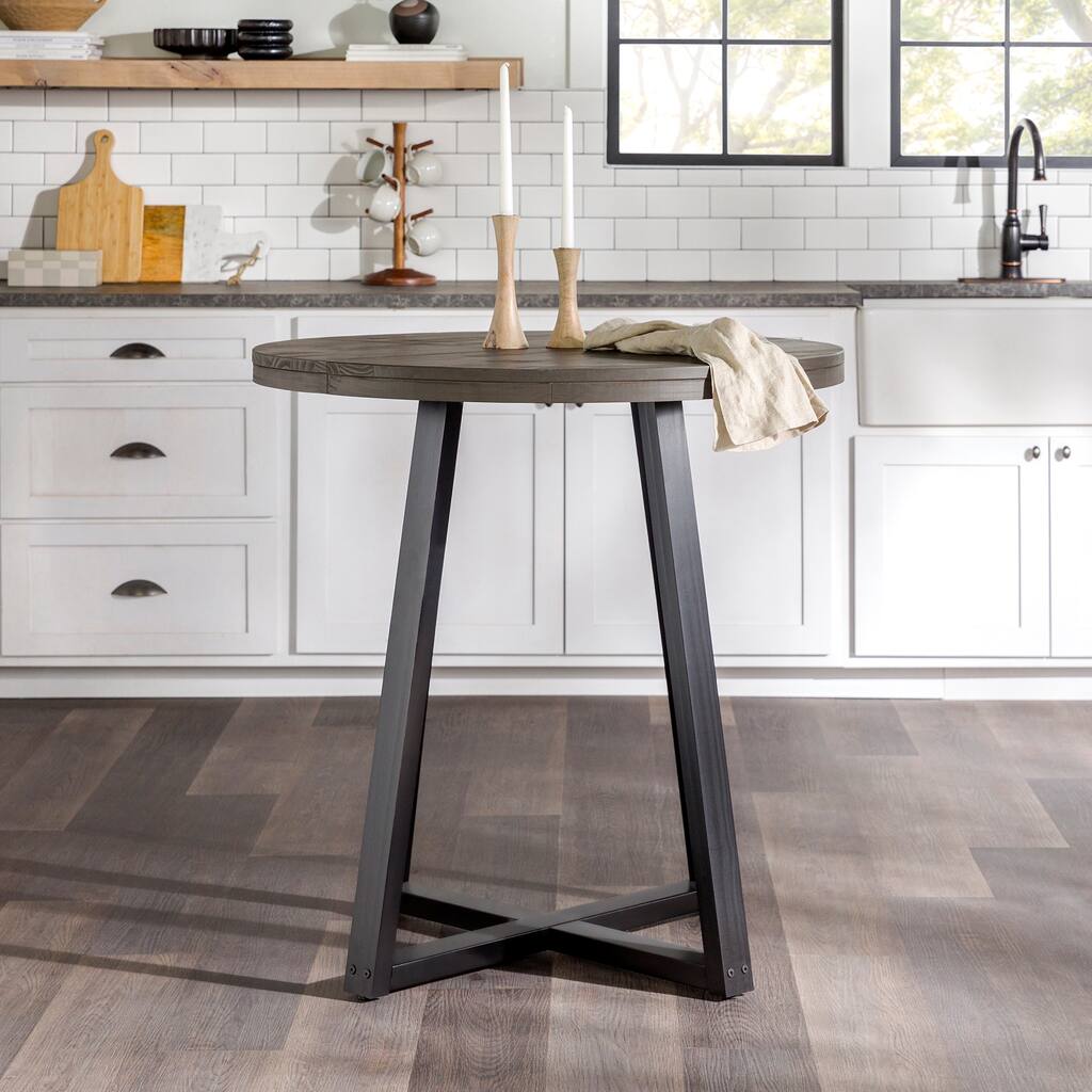 Walker Edison 36-inch Round Solid Wood Counter-Height Dining Table ...