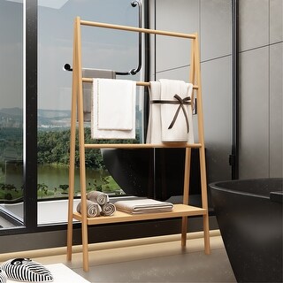 Bamboo Ladder Towel Rack with Storage Shelf - Bed Bath & Beyond - 40528700