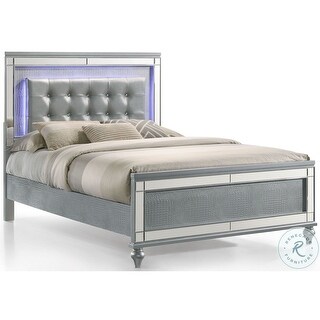 Lee King Size Bed, LED, Tufted Faux Leather Upholstery, Textured Silver ...