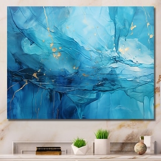 Designart "Blue And White Cool Water Drip" Drip Painting Wall Art - Bed ...