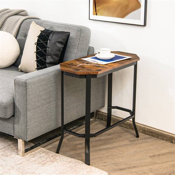 Steel Frame Narrow End Table with Rustic Wood Grain and Stable - Bed ...