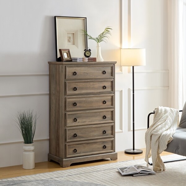 Modern 6 Drawer Dresser for Bedroom Tall Storage Chest with Handles Grey Wash Bed Bath Beyond 42317519