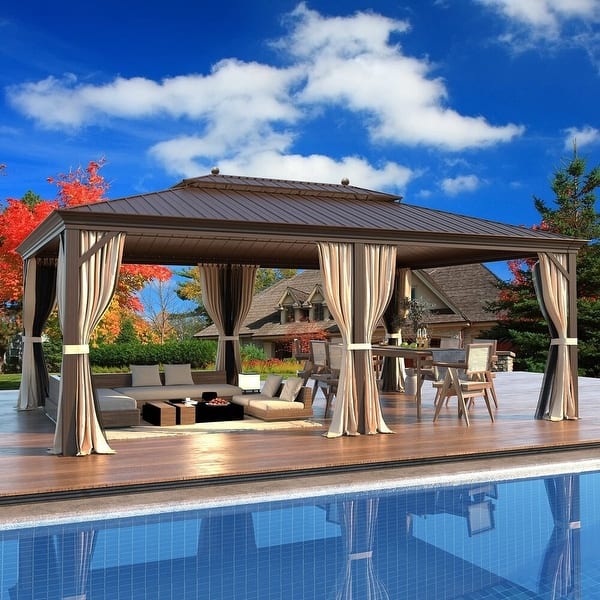 EROMMY 14x20 Outdoor Gazebo Pergola with Galvanized Steel Roof ...