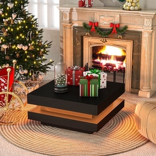 Modern Minimalist Coffee Table, Square 2 Tier Black Coffee Table High ...