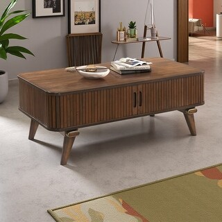 47.5" Walnut Finish Cocktail Table with Tambour Doors & Shelves - Bed ...