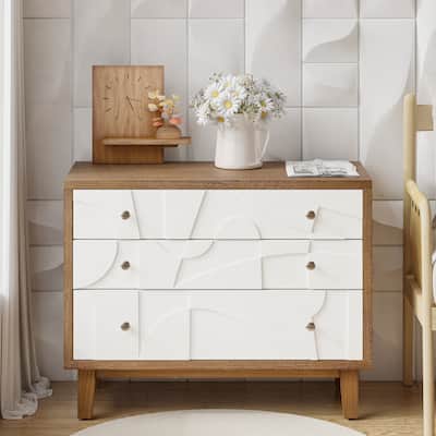 COZAYH Farmhouse 3-Drawer Dresser with Abstract Geometric Relief ...