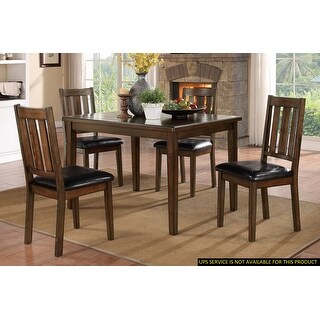 Dark Brown Cherry Finish 5pc Dining Set Table with 4 Chairs Black Faux ...