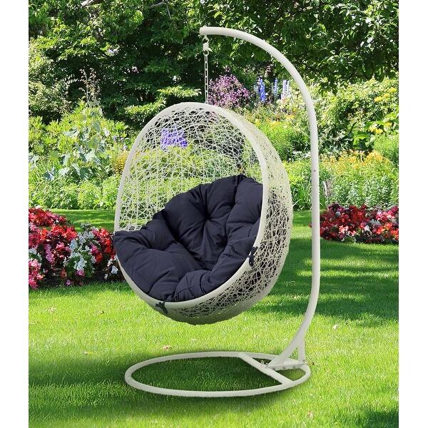 Balmoral Outdoor White Rattan with Blue Cushioned Stand-Alone Hanging ...